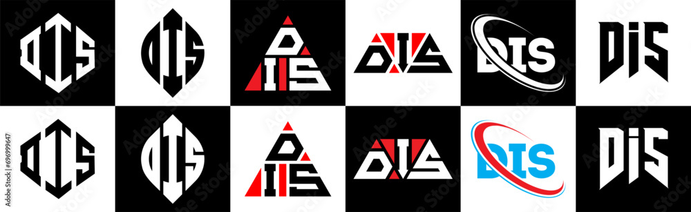DIS letter logo design in six style. DIS polygon, circle, triangle ...