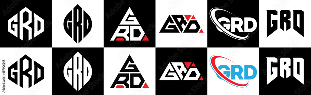 GRD letter logo design in six style. GRD polygon, circle, triangle ...