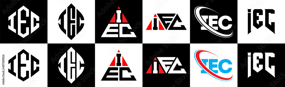 IEC letter logo design in six style. IEC polygon, circle, triangle ...
