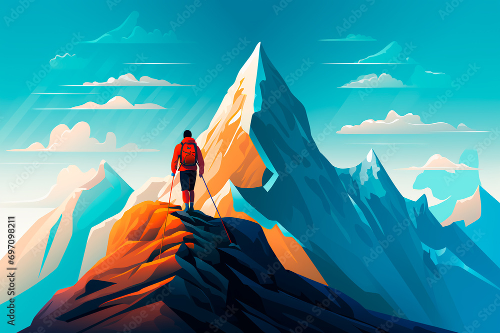 Ascending to success: Depicting a person climbing a slope toward a ...