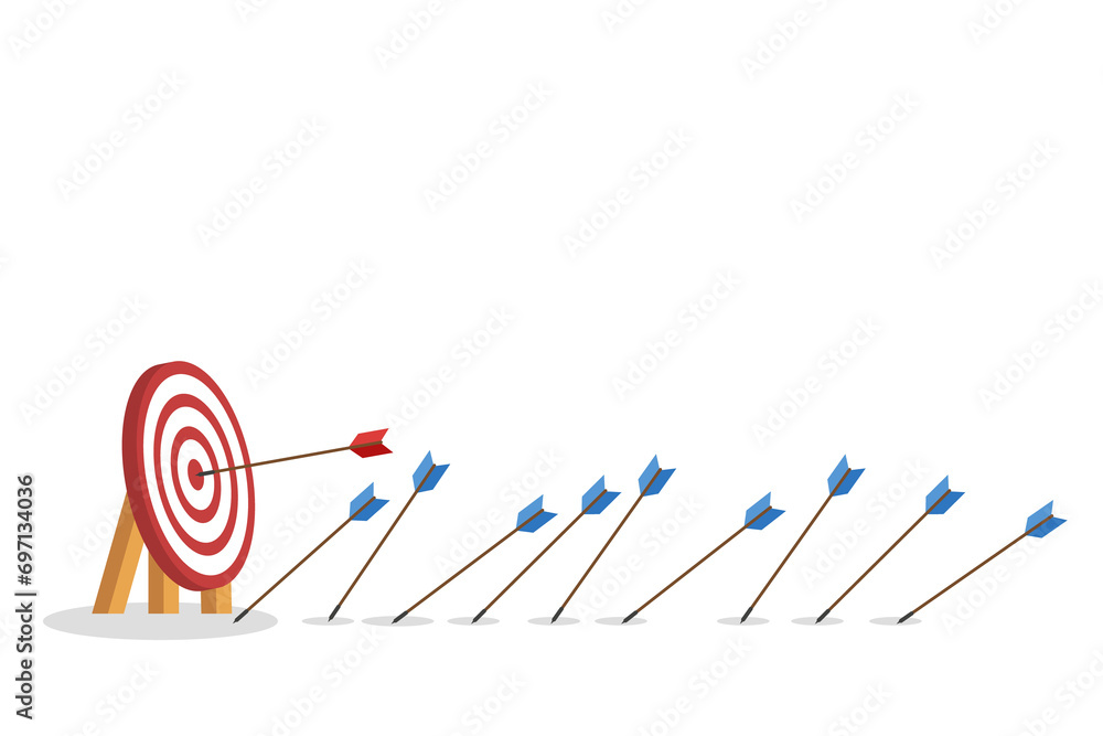 Business challenge failure and success concept. Blue arrows missed ...