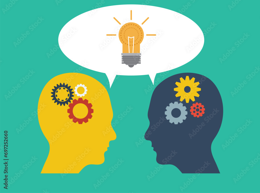 Two Humans Thinking and Generating Ideas. Brainstorming and business ...