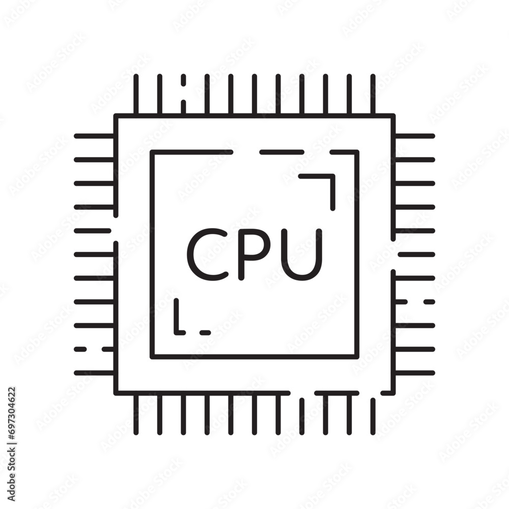 Computer hardware line icon. Graphic card or processor and RAM. GPU or CPU and cooler. Case with ...