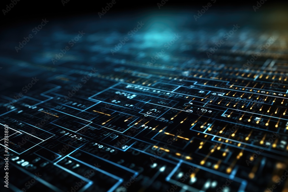 Abstract Technology Background With Glowing Lines And Bokeh 3d Rendering Coding Programming