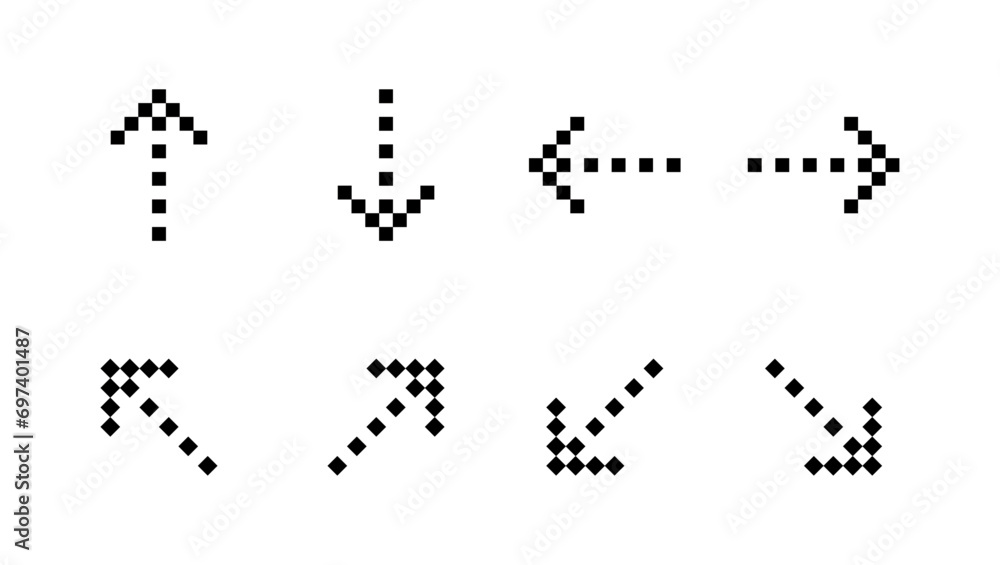 Pixel 12 bit arrow vector set. collection of direction arrows. isolated ...