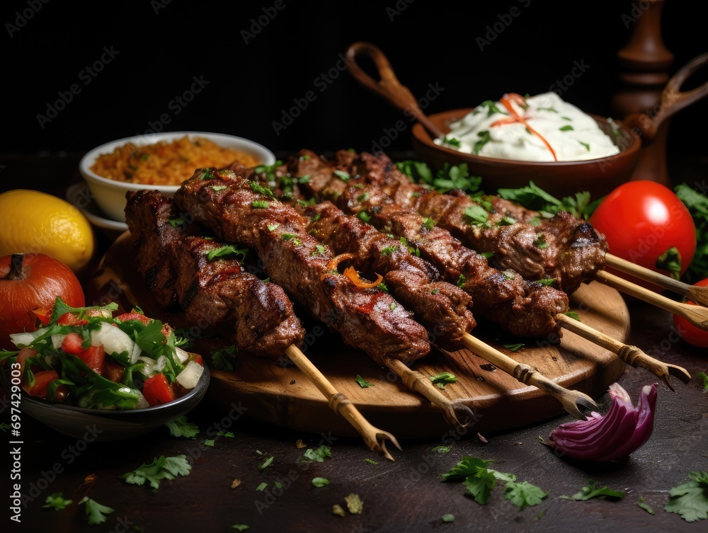Moroccan Beef Kebab on Skewers, Traditional Arabian Food, Mutton ...