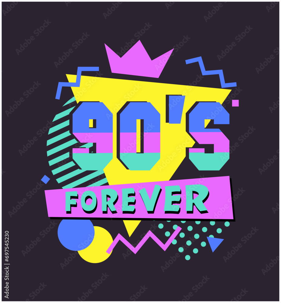 Colorful 90s logo vector flat illustration in pop art style. The 90s ...