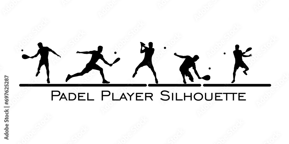 Set vector Padel tennis player silhouette isolated background Stock ...