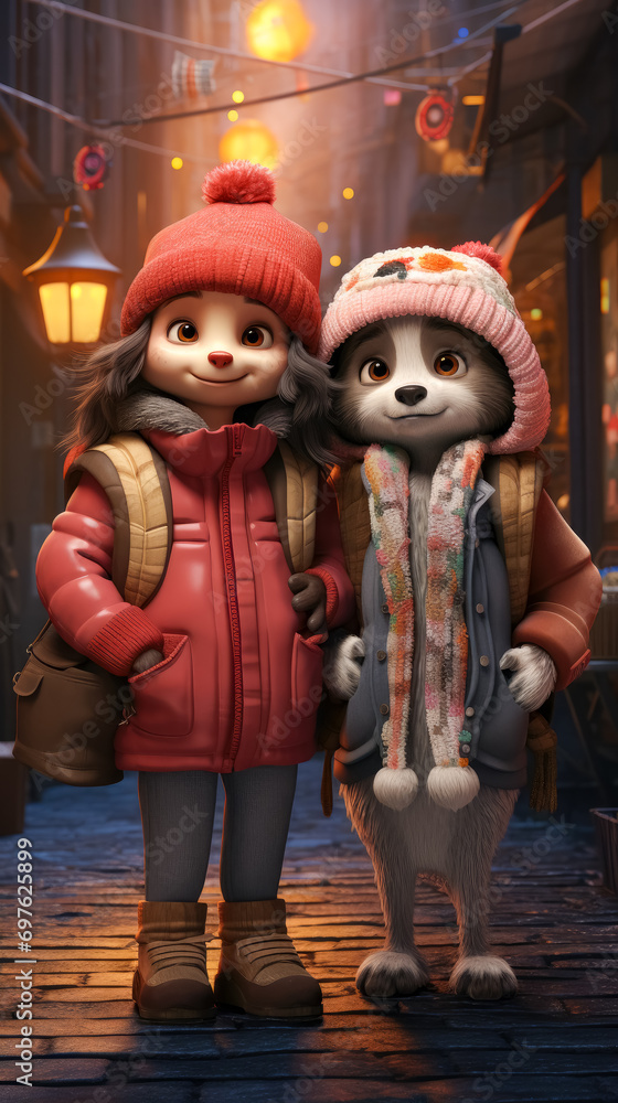 Cartoon of a dog with human clothes and attitude and her owner on a ...