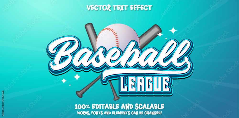 Editable text effect Baseball League Logo 3d Cartoon template style ...