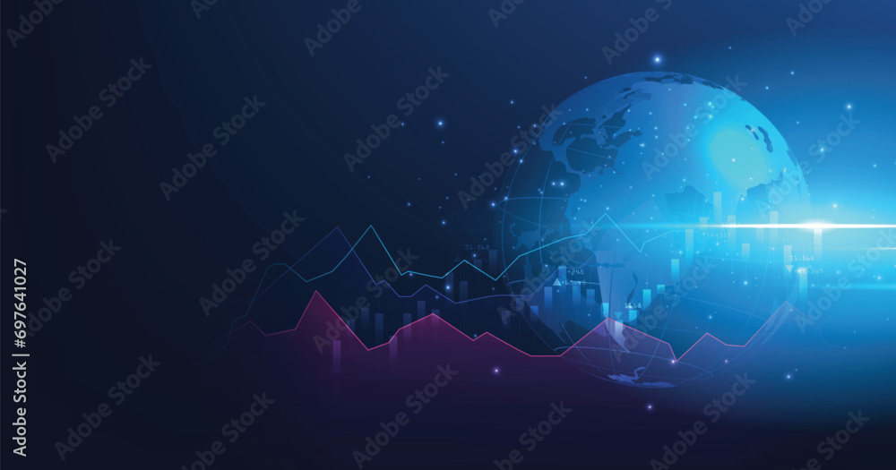 Stock market investment trading.world map and graph chart of the stock ...