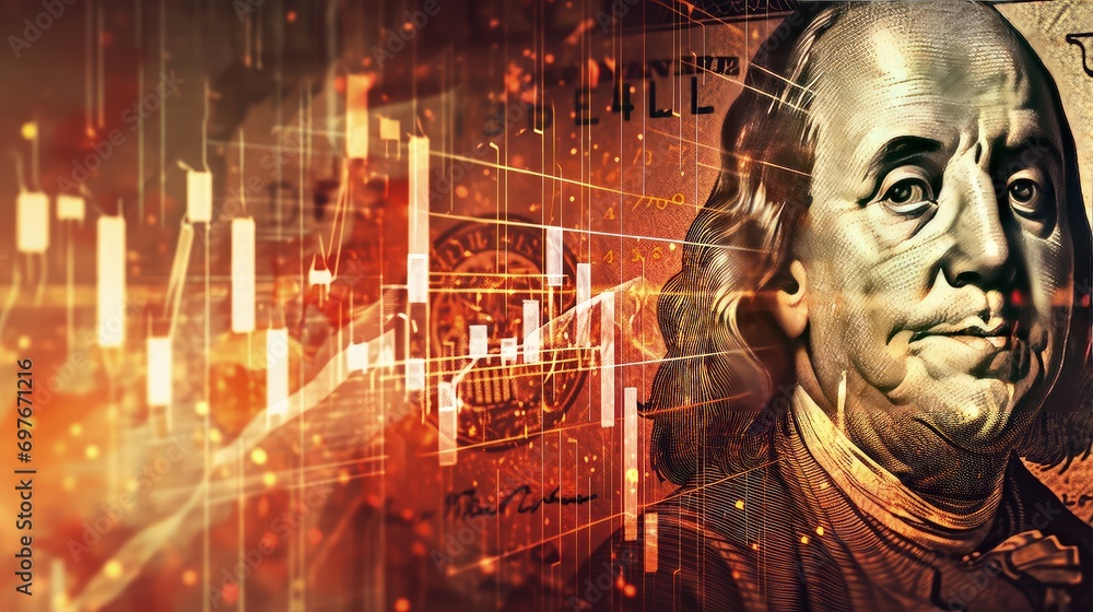 Integration of a US banknote with a dynamic chart illustrating the ...
