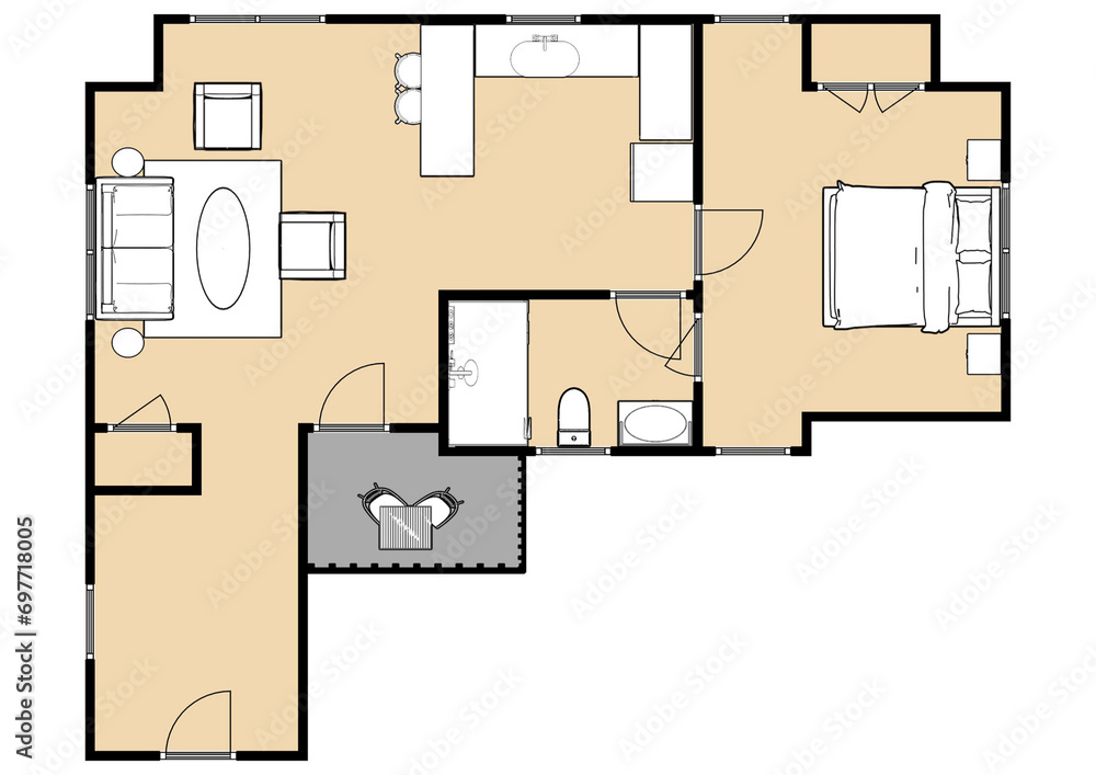 Apartment flat top view 2d render apartment floor plan 2D Floor plan of ...