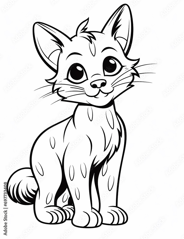 cute kitty, black and white coloring page for kids, realistic style ...