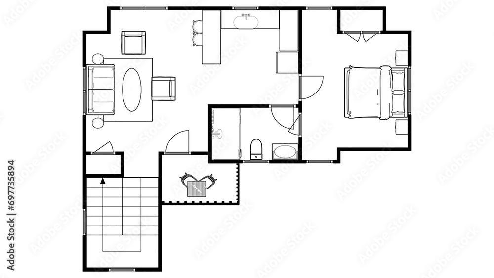 Apartment flat top view 2d render apartment floor plan 2D Floor plan of ...