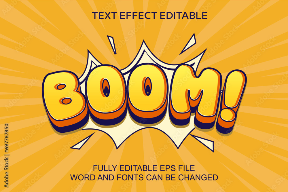 3d text effect boom cartoon vector editable Stock Vector | Adobe Stock