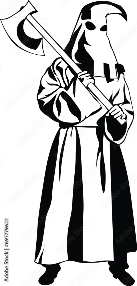 Cartoon Black and White Isolated Illustration Vector Of A Hooded ...