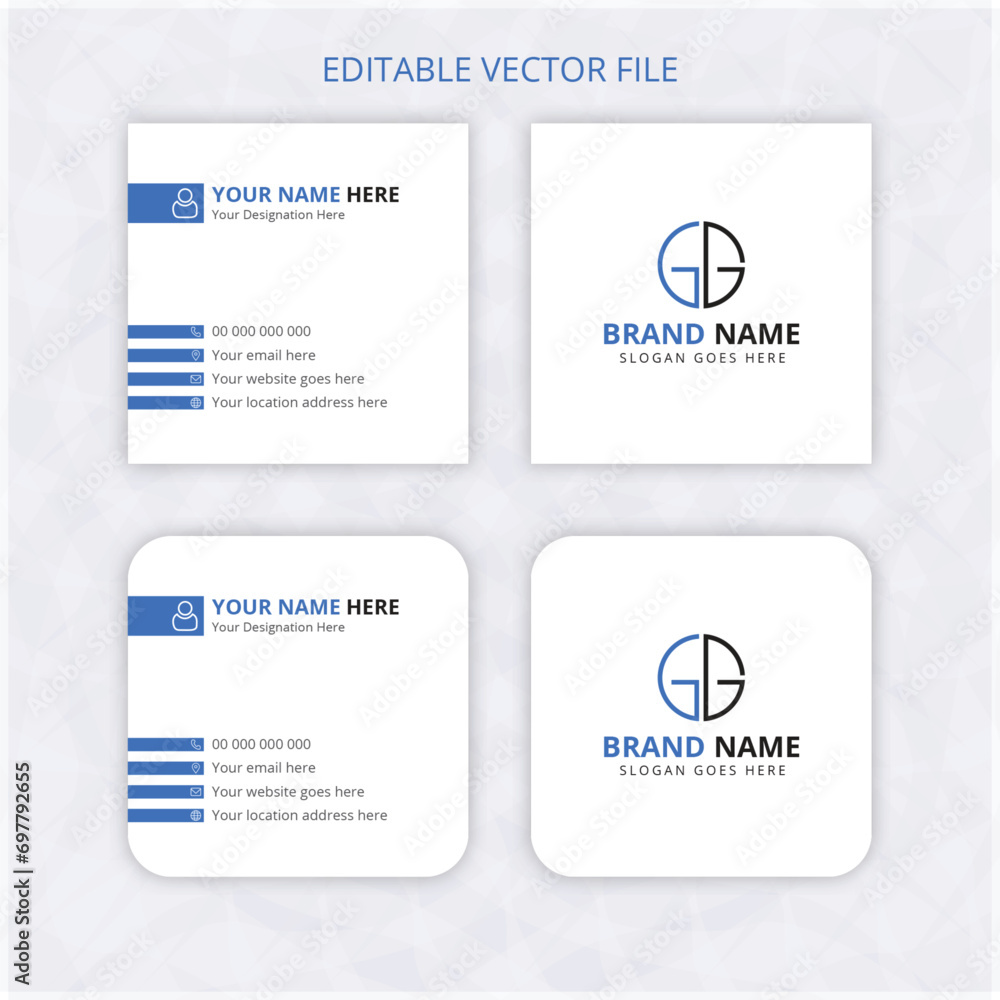 Print ready Square business card design template, square rounded name ...