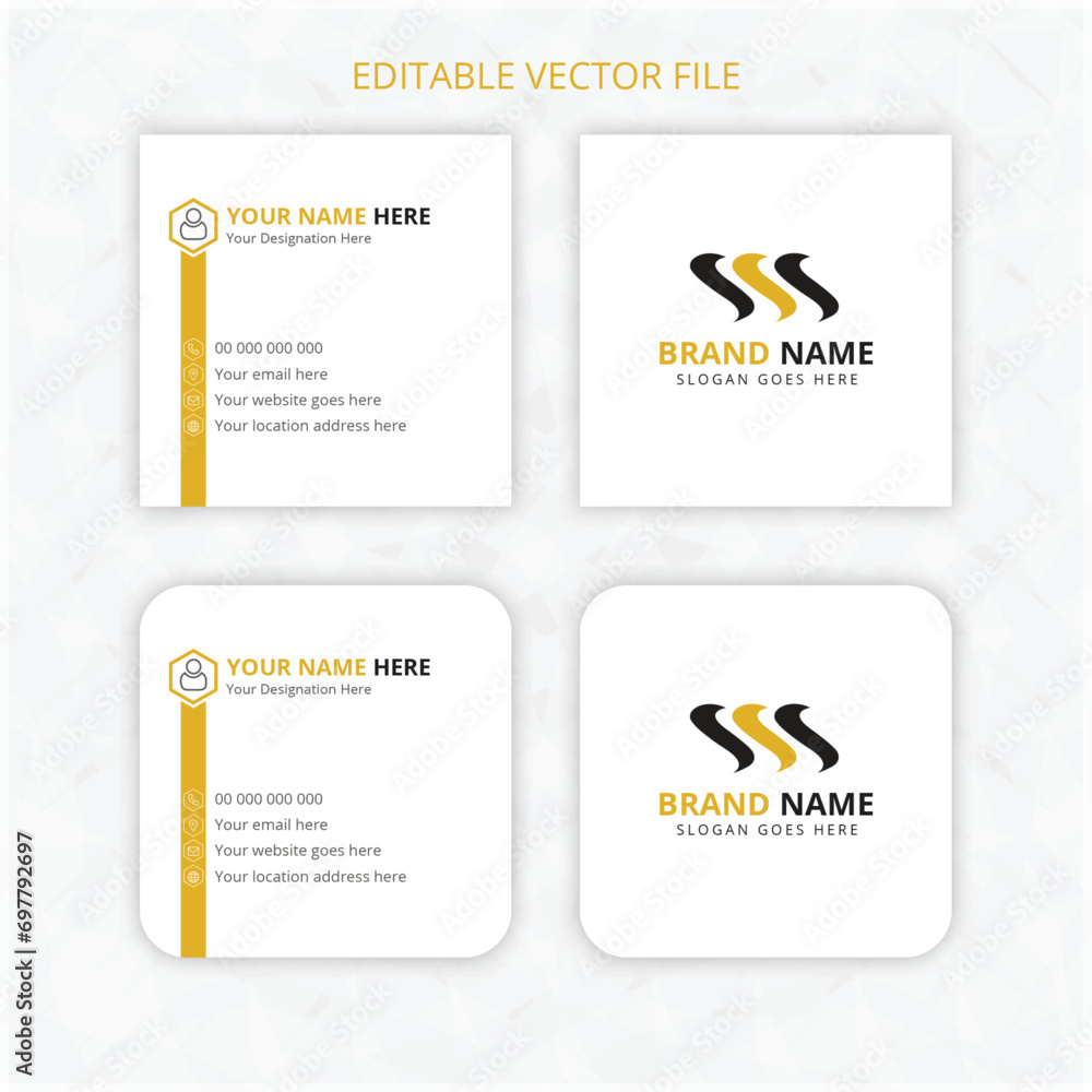 Print ready Square business card design template, square rounded name ...
