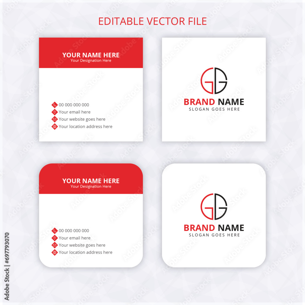 Print ready Square business card design template, square rounded name ...