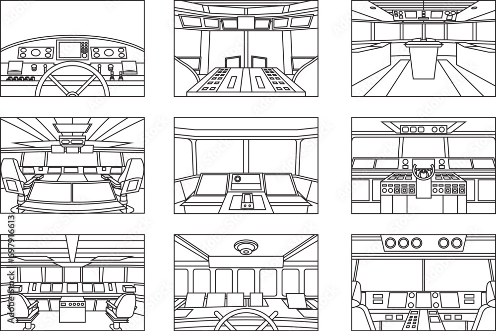 Ship Cockpit SVG Outline, Ship Cockpit Vector Art Stock Vector | Adobe ...