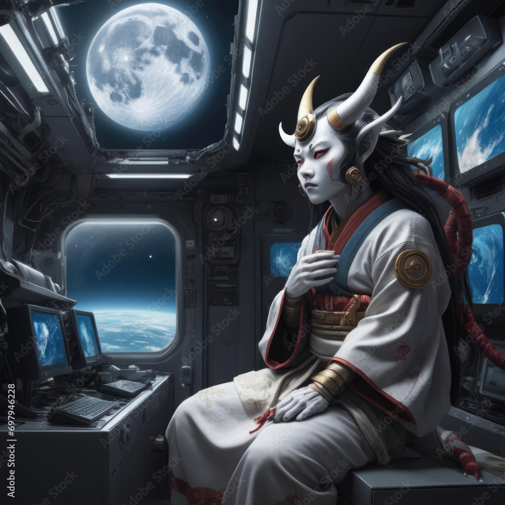 Tsukuyomi: Moon God in Modern Cyberpunk - Digital art of the ...