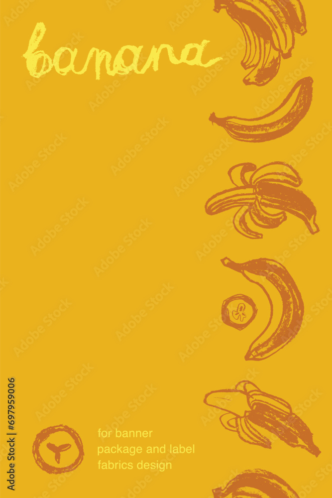 Cooking banana banner background with bananas seamless pattern border ...