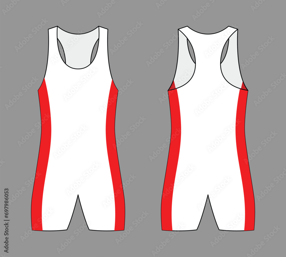 White-Red Wrestling Singlet Design On Gray Background.Front and Back ...