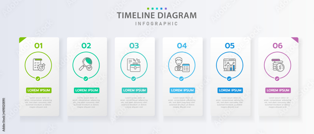 Infographic template for business. 6 Steps Modern Timeline diagram with ...