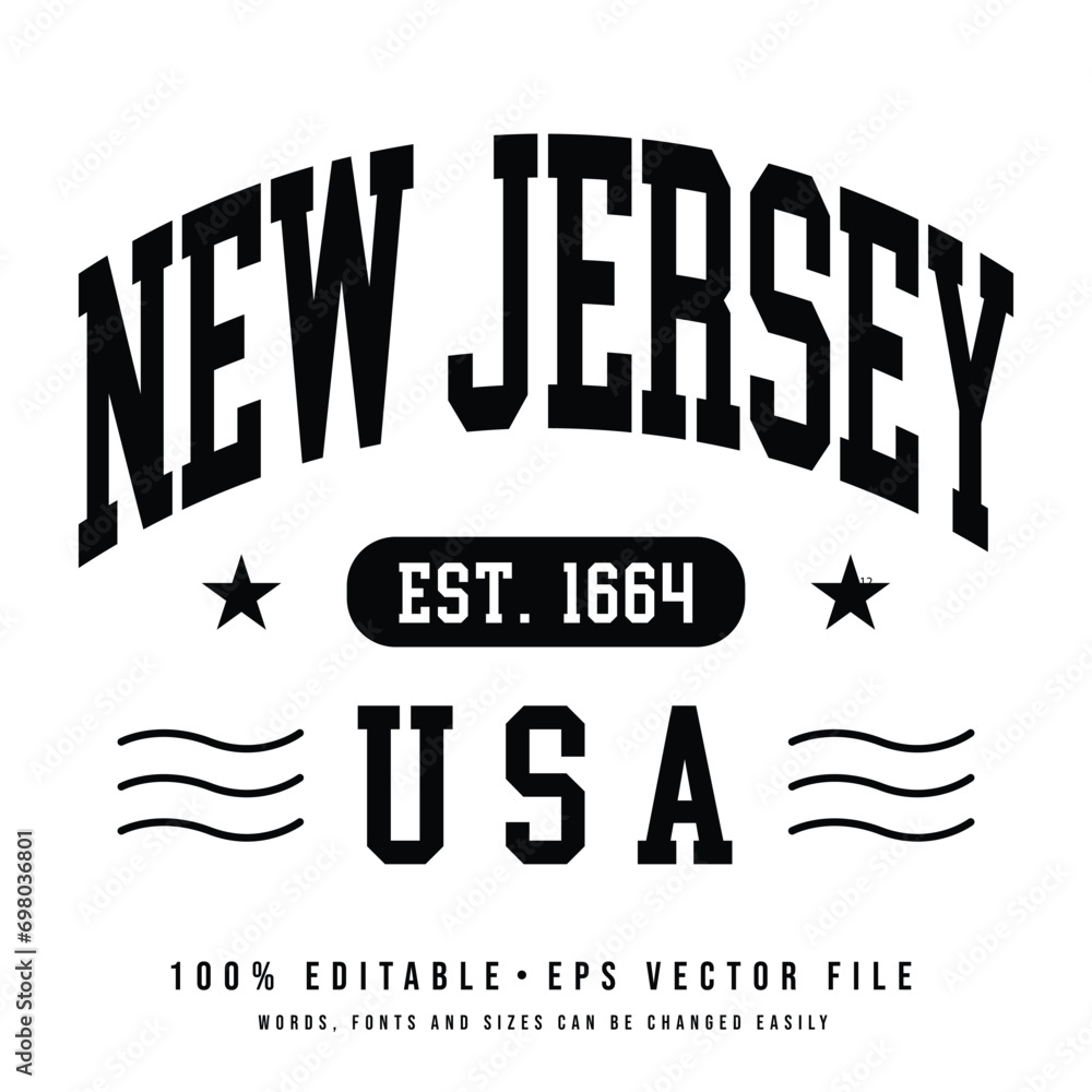 New Jersey text effect vector. Editable college t-shirt design ...