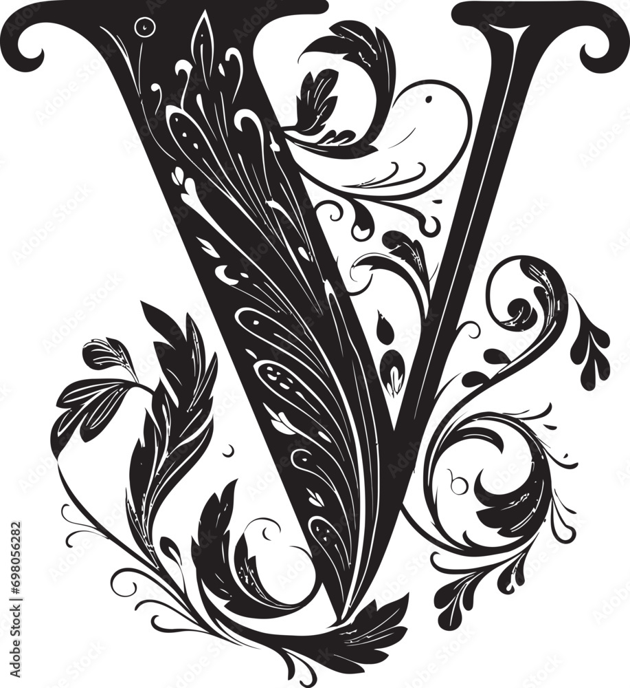 Vortex Elegance Dynamic Font V Vector Art Vivid Whirls Spirited Letter ...