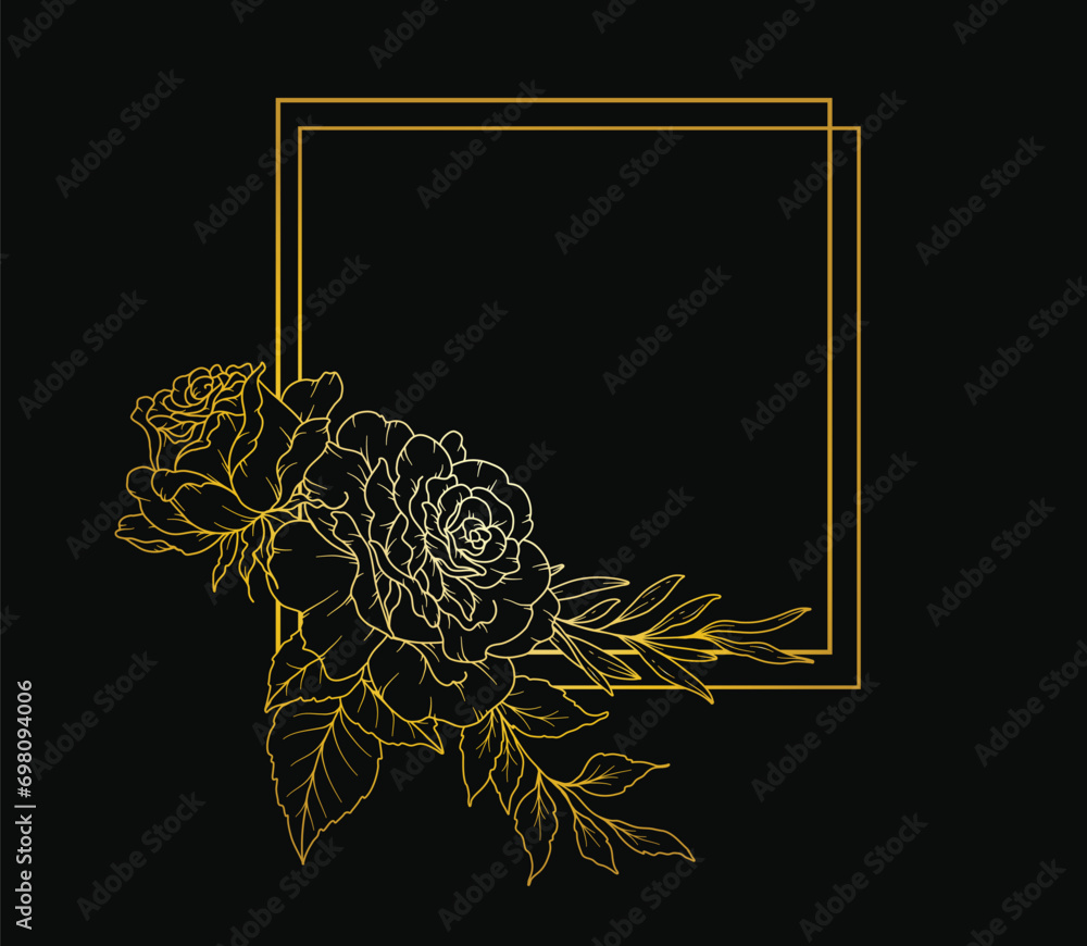 Rose Line Drawing. Black and white Floral Frames. Floral Line Art. Fine ...
