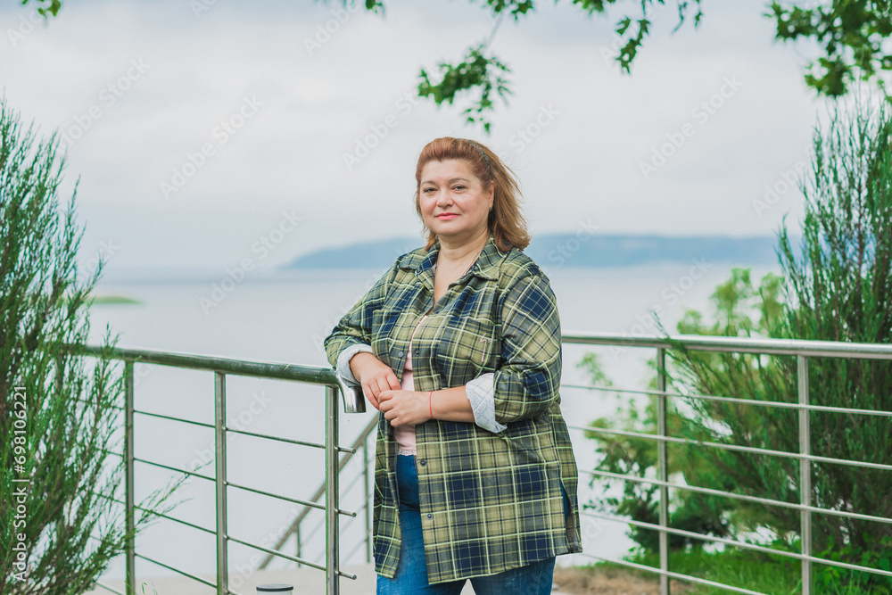 Plus size mature modern lady lifestyle. Middle age lady. Concept of new ...