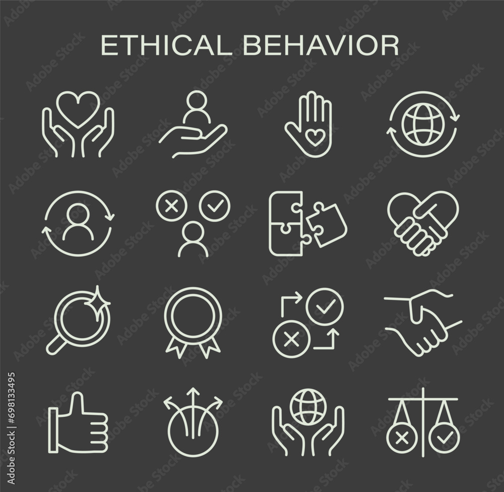 Ethical Behavior set. Principles of integrity and fairness in actions ...