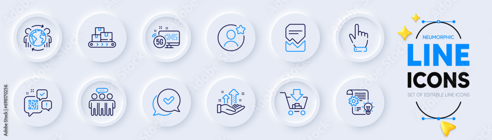 Corrupted file, Global business and 5g internet line icons for web app ...
