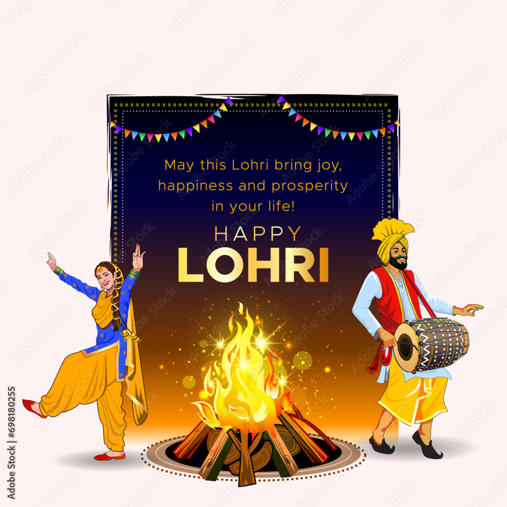 Vector Poster design for Lohri festival. Indian Punjabi sikh couple ...