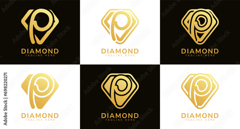 Set of diamond logos with initial letter P. These logos combine letters ...