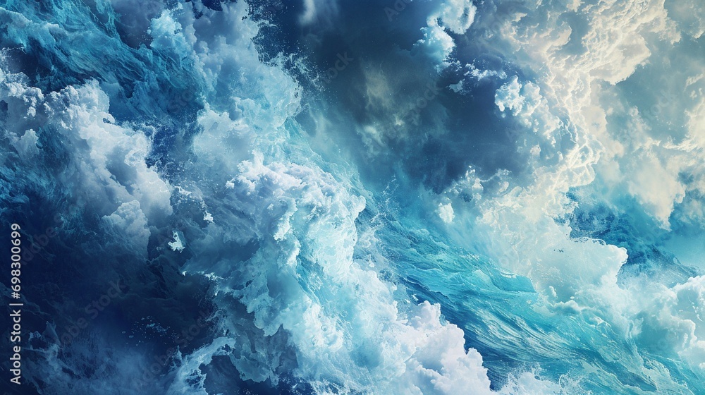 An artwork visualizing a storm cloud, with blue watercolor paint marble ...