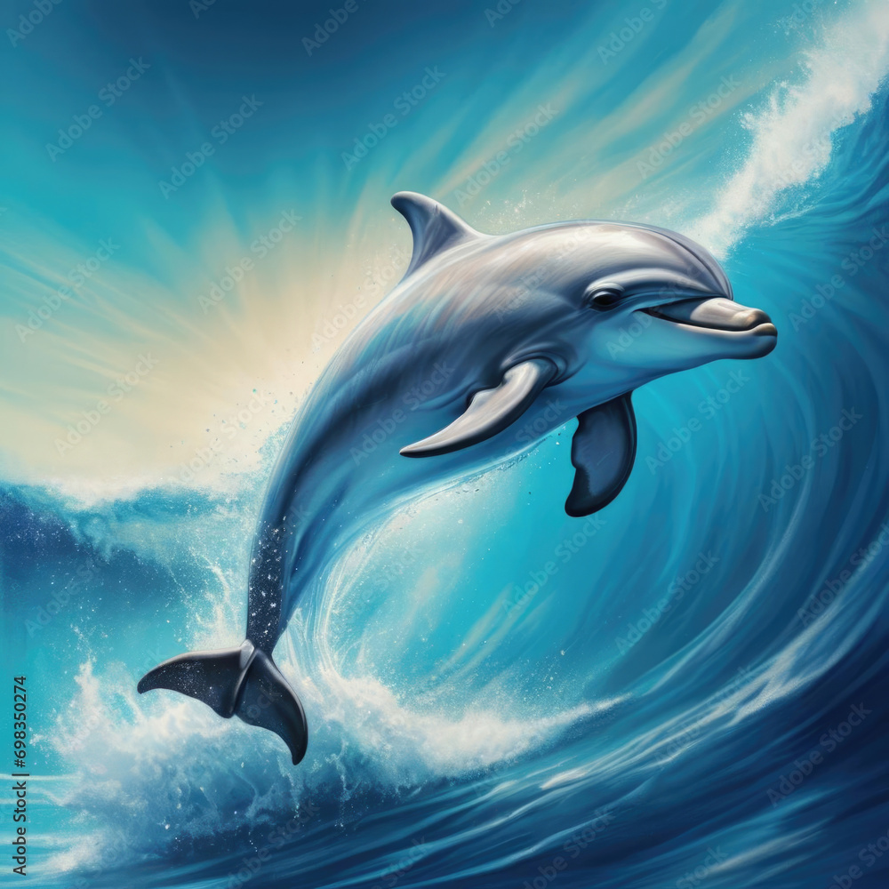 Playful Dolphin Leaping in Vibrant Ocean - Realistic psychedelic ...