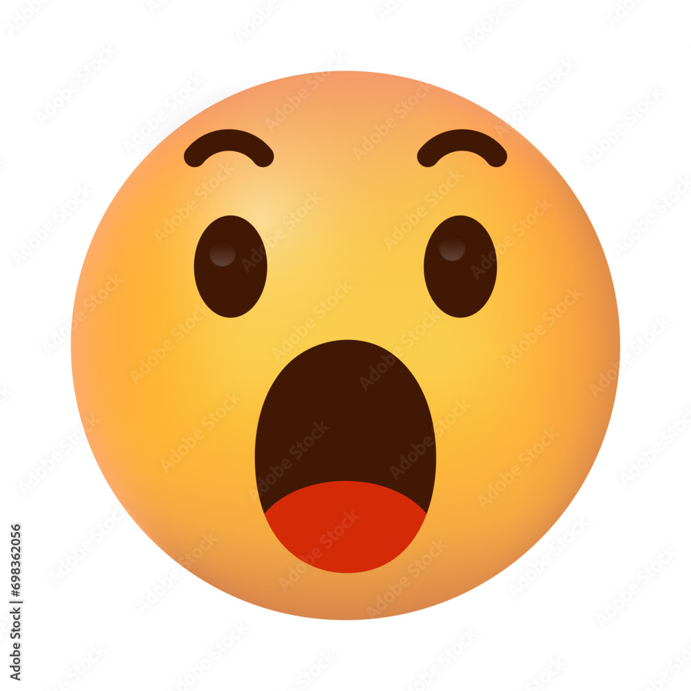 3d surprised wow emoji face. shocked wow emoticon with open mouth ...