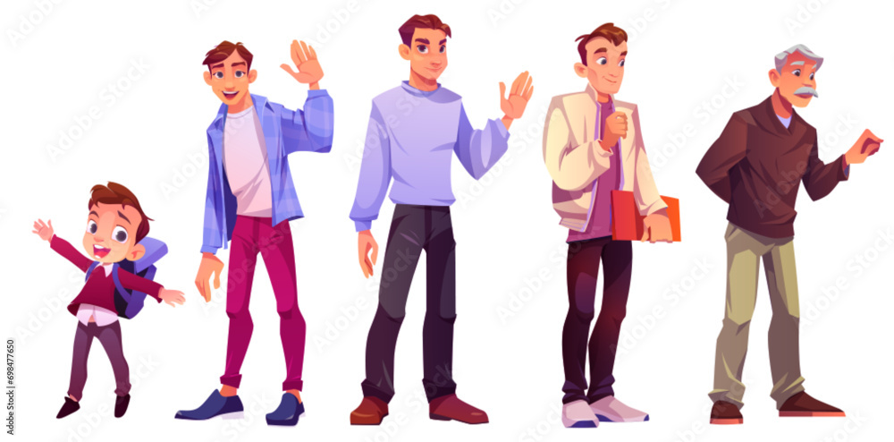 Life cycle evolution of man through stages of child, teenager, adult to ...