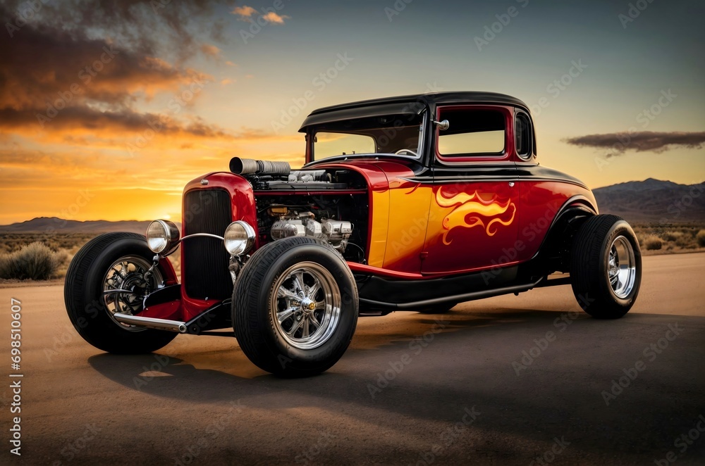 Beautiful hot rod vintage red car, automotive wallpaper, background ...