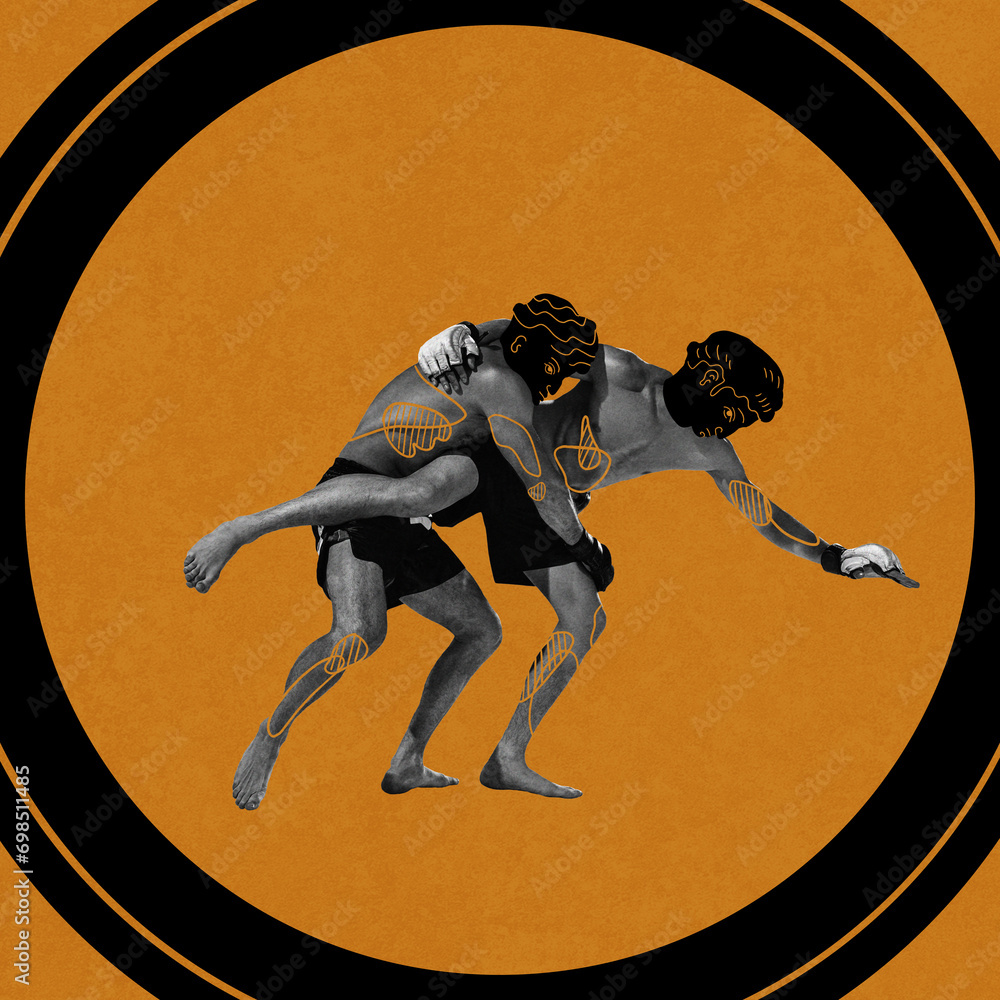 Competitive musuclar man, boxing, mma athletes with drawn head of ...