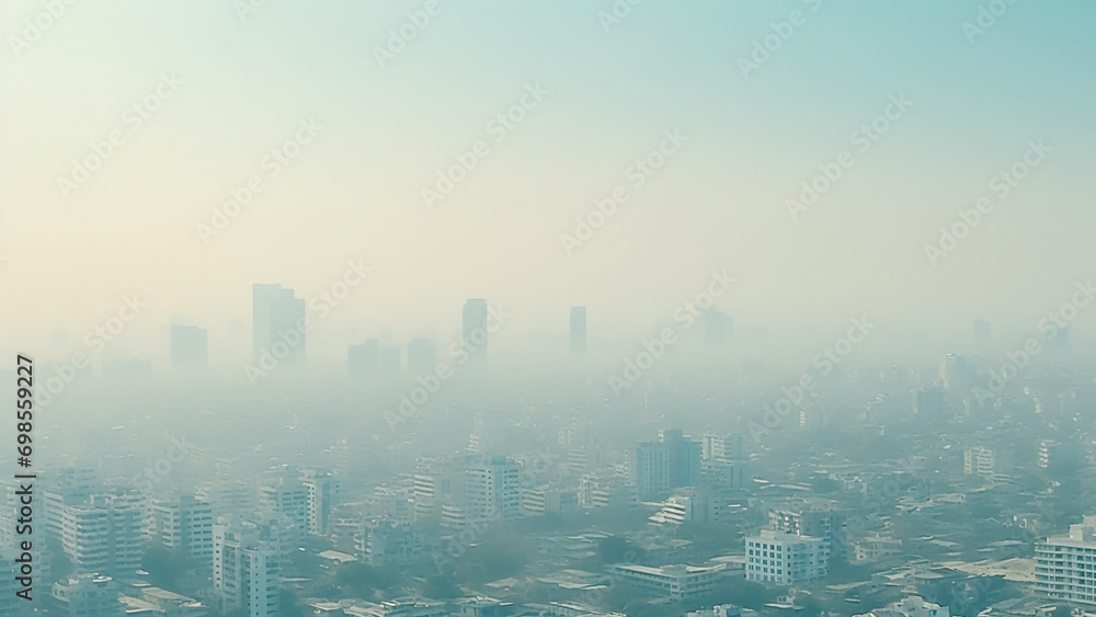 Toxic air pollution in big city, aireal view showing full of fine dust ...