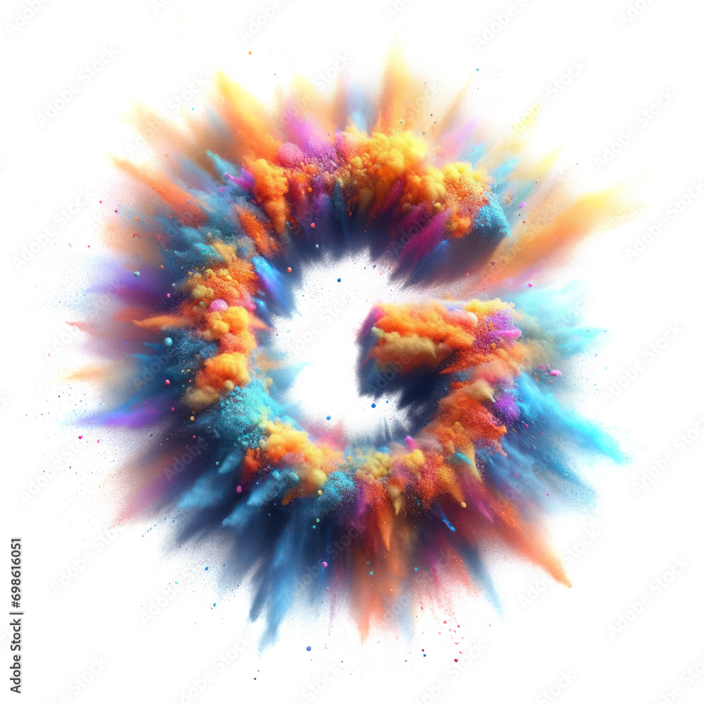 Letter G - Colored powder explosion font isolated on white background ...