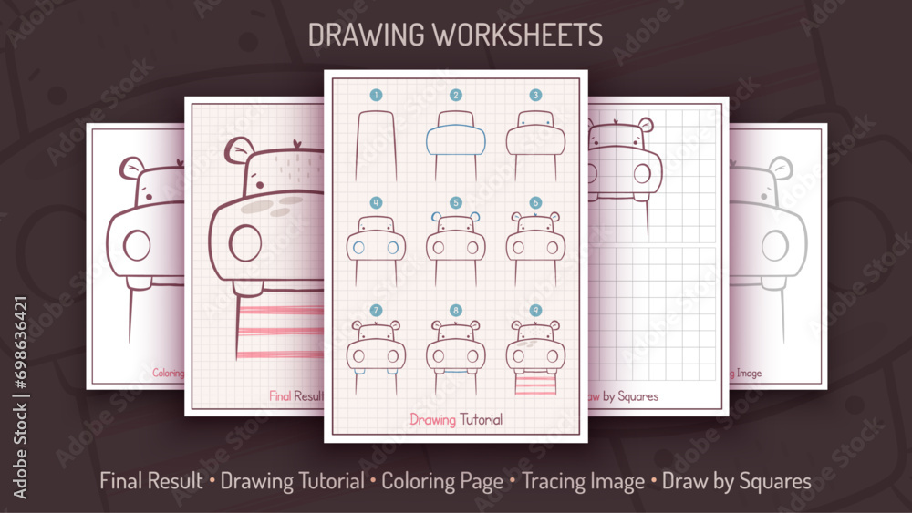 How to Draw a Hippopotamus. Step by Step Drawing Tutorial. Draw Guide ...