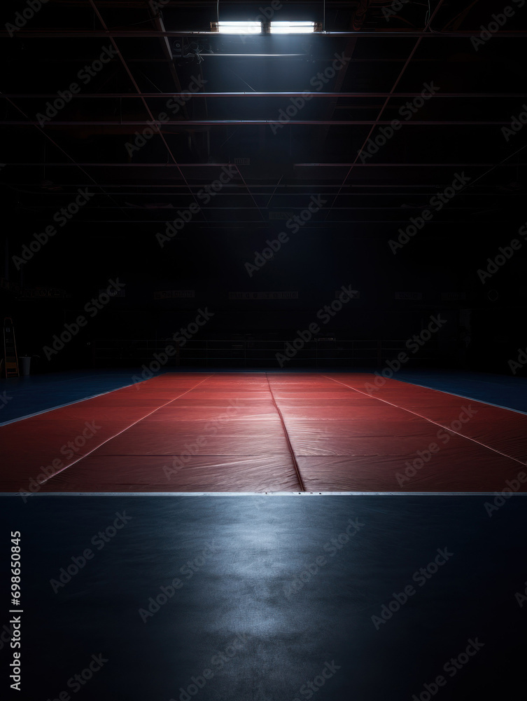 Stock-Foto „vertical full shot on a photo of a wrestling mat in an ...