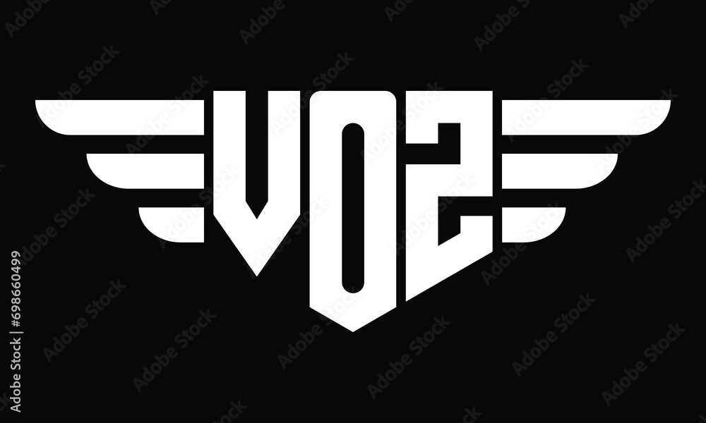 VOZ three letter logo, creative wings shape logo design vector template ...