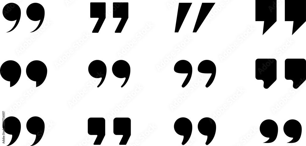 Quotes icon set. Set of black quote mark on transparent background ...