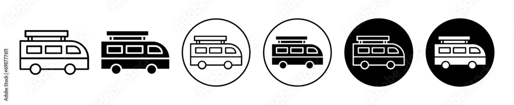 Surfing Bus icon. summer vacation with surfing camper van bus or hippie ...